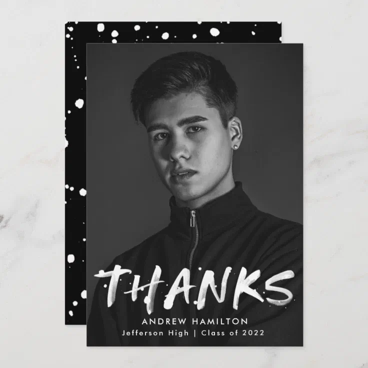 Modern Paint Splatter Photo Graduation Thank You Card | Zazzle