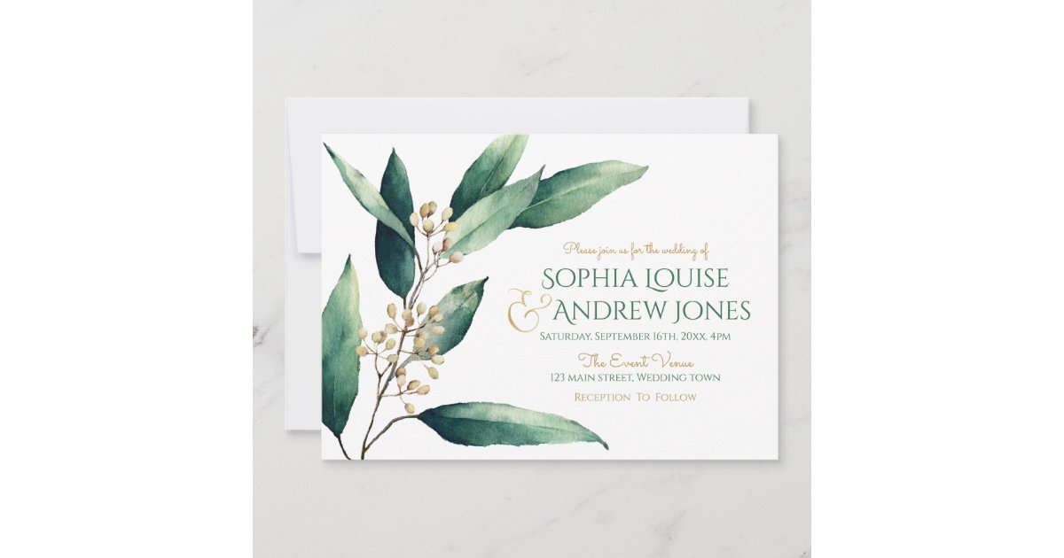 Modern painted botanical greenery rustic wedding invitation | Zazzle