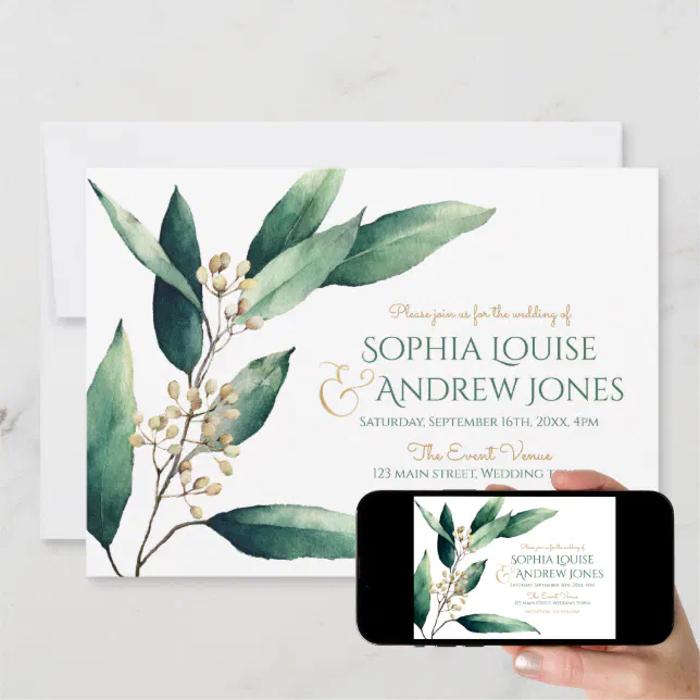 Modern painted botanical greenery rustic wedding invitation | Zazzle