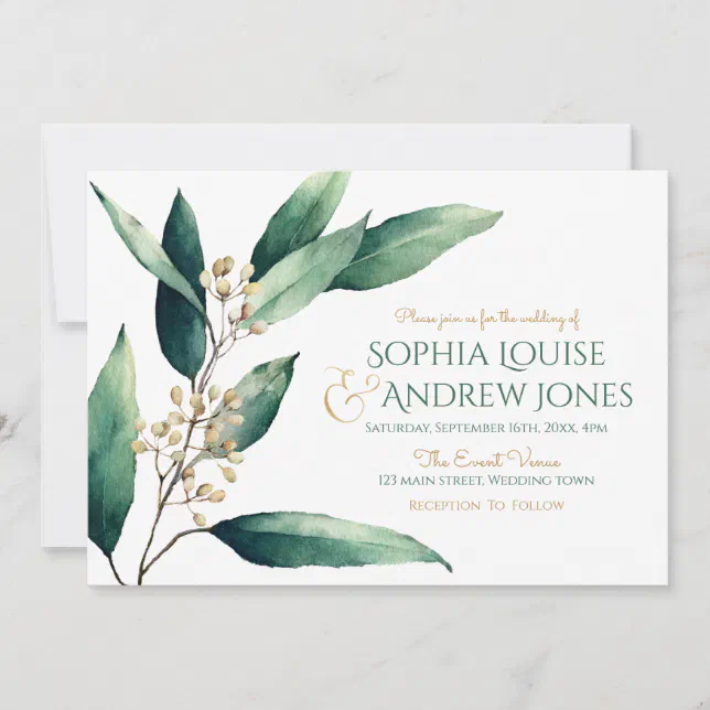 Modern painted botanical greenery rustic wedding invitation | Zazzle