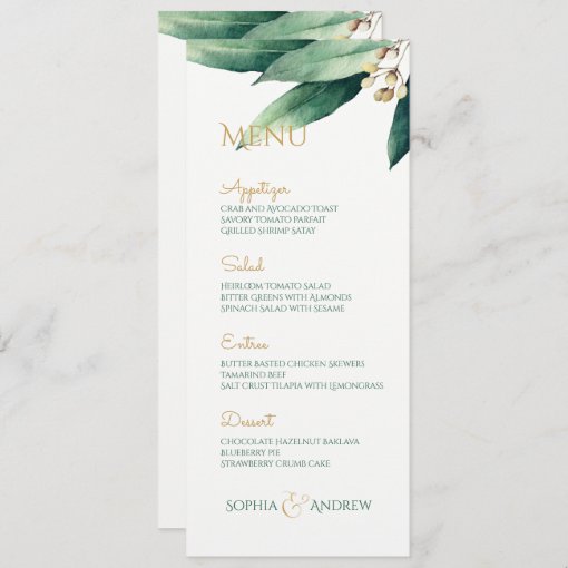 Modern painted botanical greenery rustic wedding menu | Zazzle