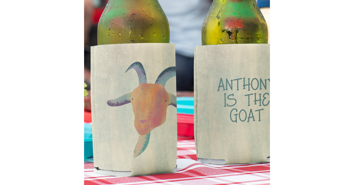 Modern Painted Goat Illustration Personalized Can Cooler | Zazzle