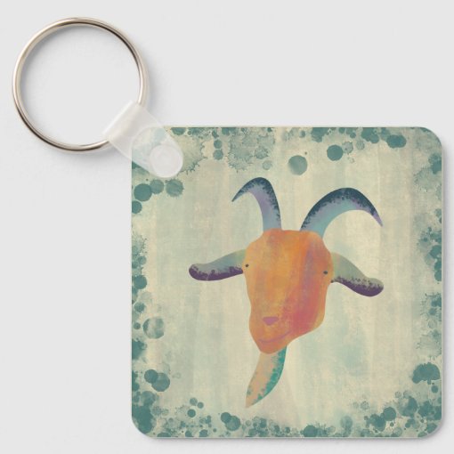 Modern Painted Goat Illustration Personalized Keychain | Zazzle