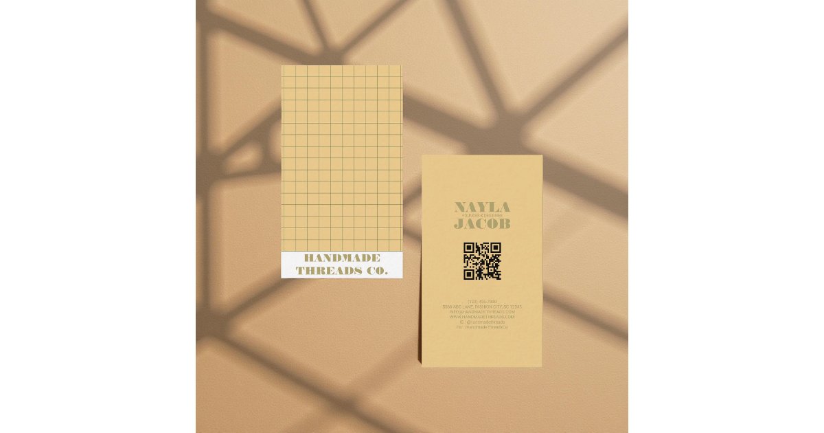 Modern Pale Yellow Checkered Pattern QR Code Business Card | Zazzle