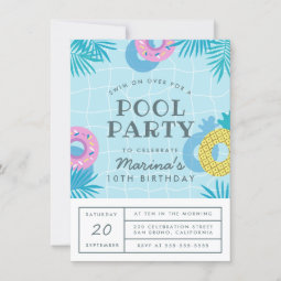 Modern Palm Leaves & Pineapple Pool Birthday Party Invitation | Zazzle