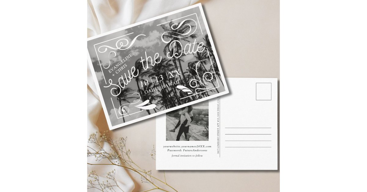 Modern Palm Tree Save the Date Postcard | Zazzle