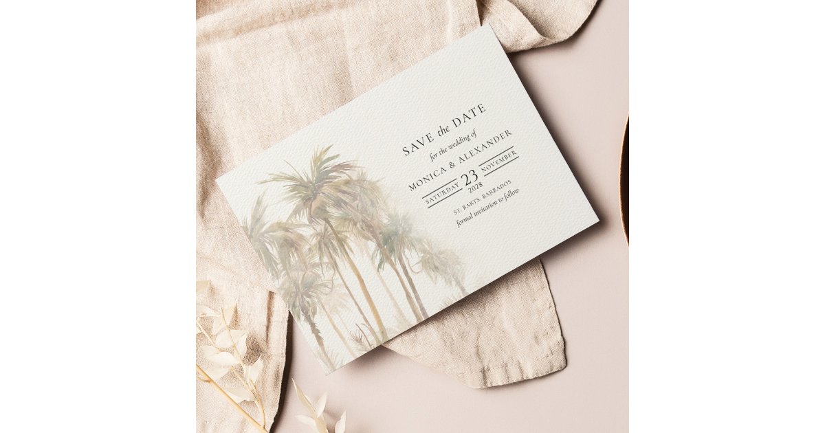 Modern Palm Trees Typography Save The Date | Zazzle