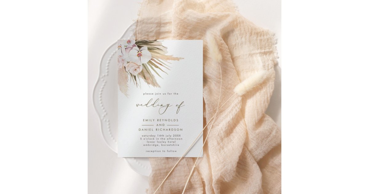 Modern Pampas Grass & Calligraphy Wedding Invitation | Zazzle