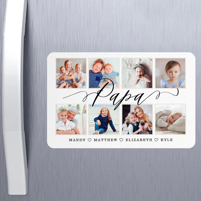 Modern Papa Script | Grandchildren Photo Collage Magnet | Zazzle