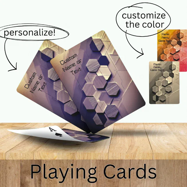 Modern Paper and Wood 3D Hexagon Custom Text Poker Cards | Zazzle