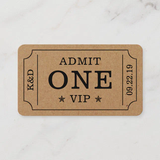 Modern Party Admission Ticket - Rustic Kraft Enclosure Card | Zazzle