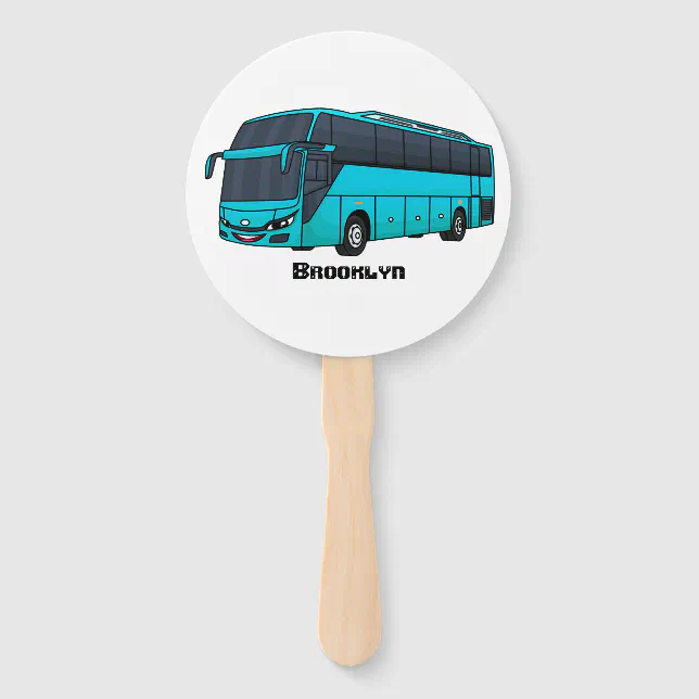 Modern passenger bus cartoon illustration hand fan | Zazzle