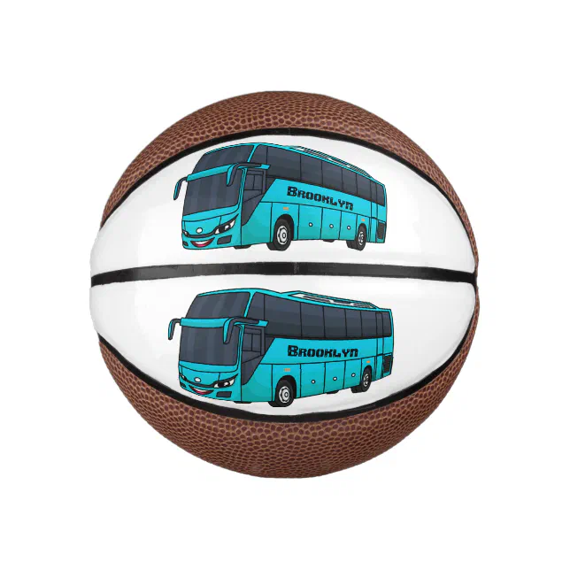 Modern passenger bus cartoon illustration mini basketball | Zazzle