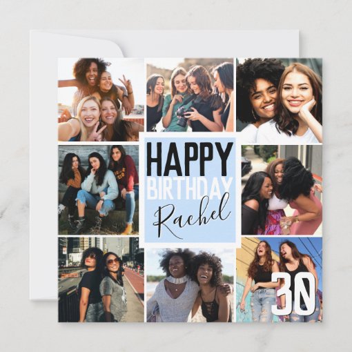 Modern Pastel Blue Friends Photo Collage Birthday Card | Zazzle