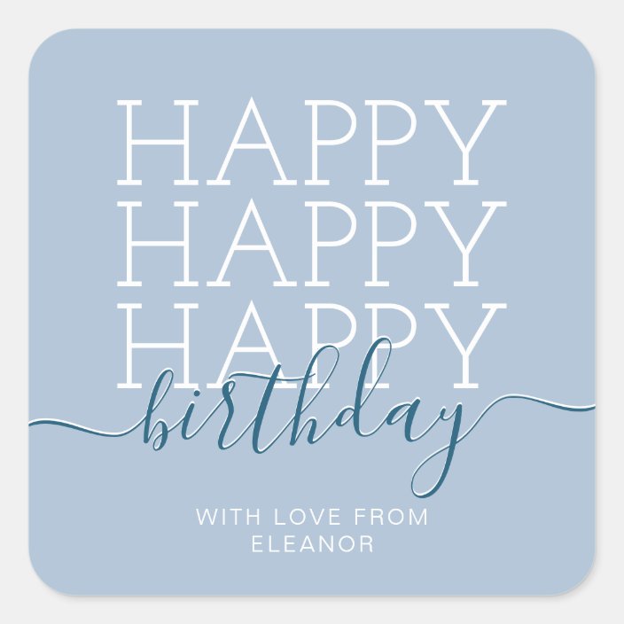 Modern pastel blue Happy Birthday Square Sticker | Zazzle.com