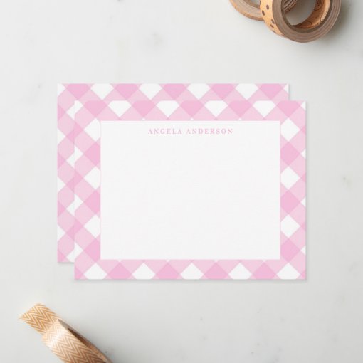 Modern Pastel Blush Pink Gingham Plaid Check Note Card | Zazzle