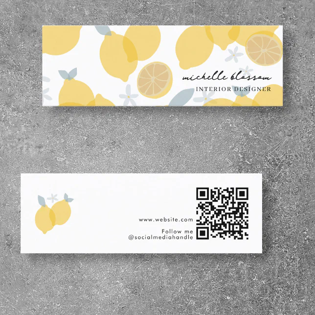 Modern Pastel Citrus Lemons QR Code Minimal Mini Business Card | Zazzle