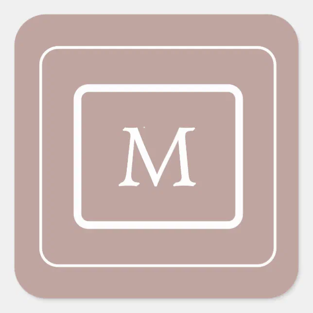 modern pastel dark blush monogram square sticker | Zazzle