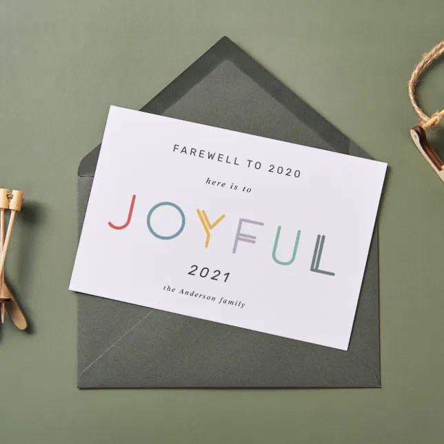 Modern Pastel Joyful Script Holiday New Year Card | Zazzle