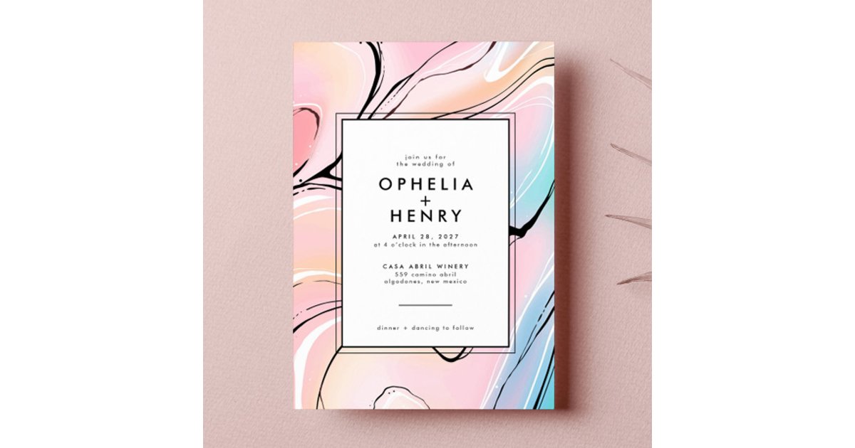 Modern Pastel Pink Aqua Marble Wedding Invitation | Zazzle