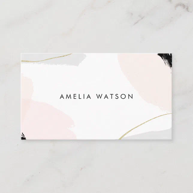 Modern Pastel Pink, Gold & Gray Brush Strokes Business Card | Zazzle