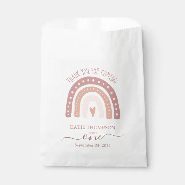 Modern Pastel Pink Rainbow Boho First Birthday Favor Bag | Zazzle