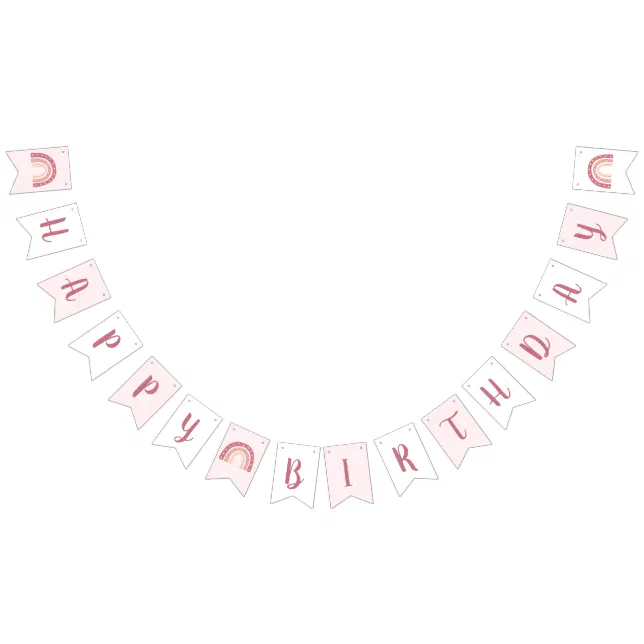 Modern Pastel Pink Rainbow Happy Birthday Bunting Flags | Zazzle
