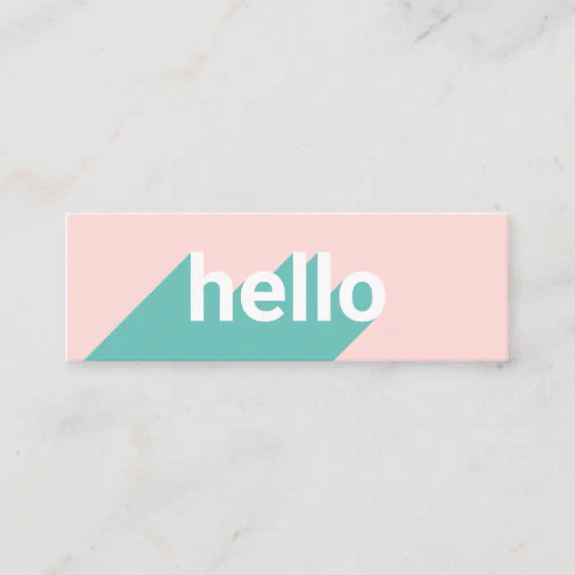 Modern pastel pink teal trendy hello typography mini business card | Zazzle