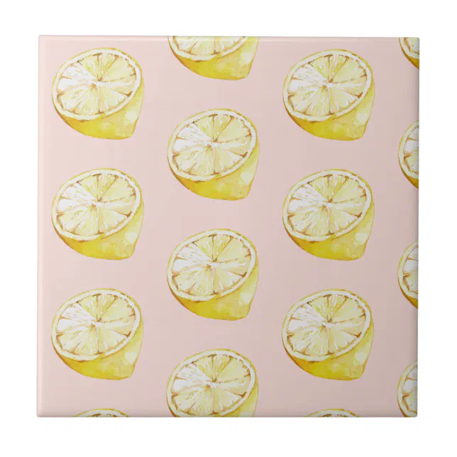 Modern Pastel Pink & Yellow Lemons Pattern Ceramic Tile | Zazzle
