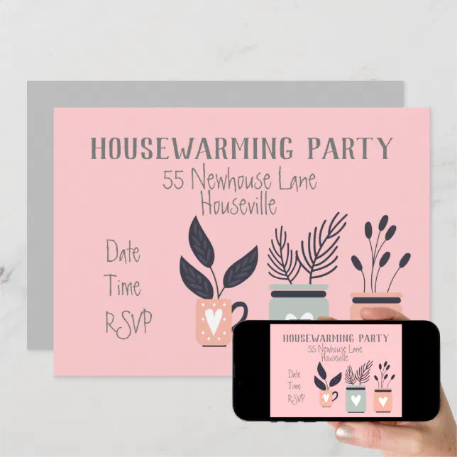 Modern pastel pot plants housewarming Party Invitation | Zazzle