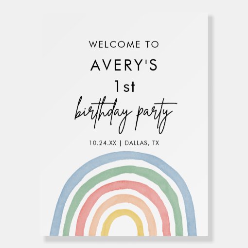 Modern Pastel Rainbow 1st Birthday Party Welcome F Foam Board | Zazzle