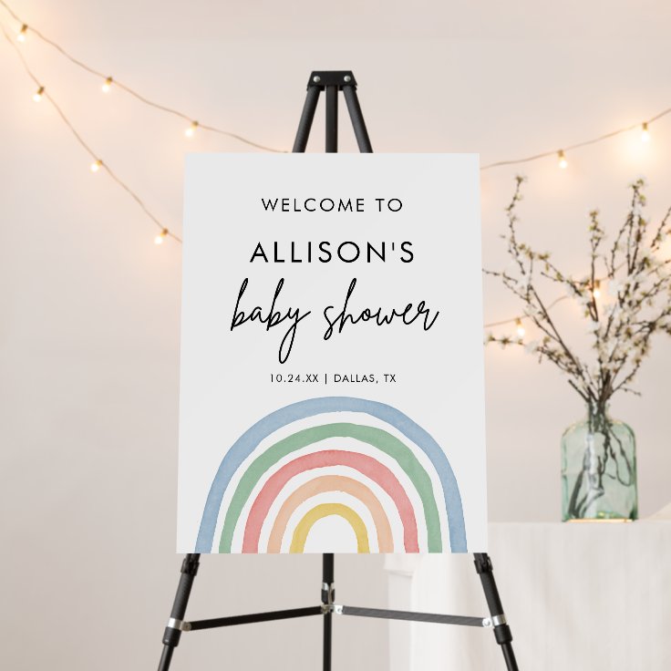 Modern Pastel Rainbow Baby Shower Welcome Sign | Zazzle
