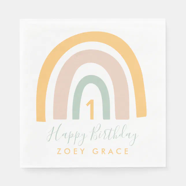 Modern Pastel Rainbow Girl's Birthday Napkins | Zazzle