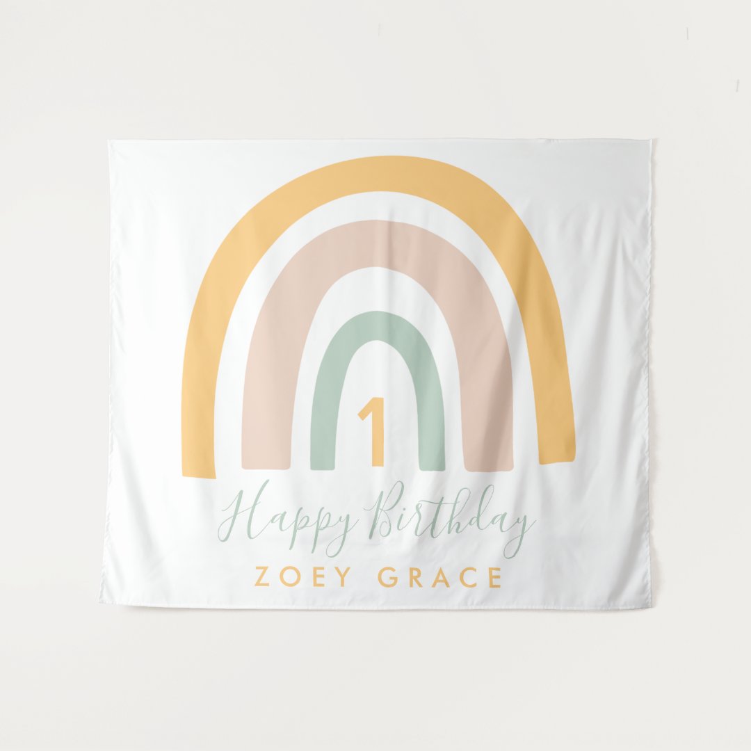 Modern Pastel Rainbow Girl's Birthday Tapestry | Zazzle