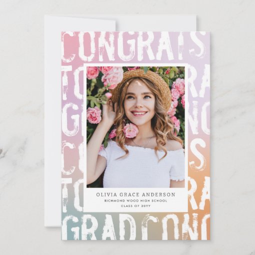 Modern pastel rainbow pink girly photo graduation invitation | Zazzle
