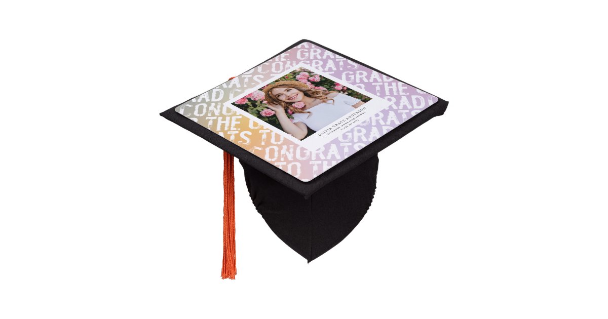 Modern pastel rainbow pink photo graduation party graduation cap topper ...