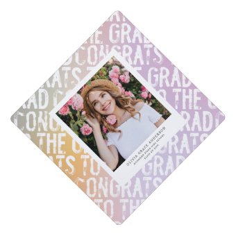 Modern pastel rainbow pink photo graduation party graduation cap topper ...