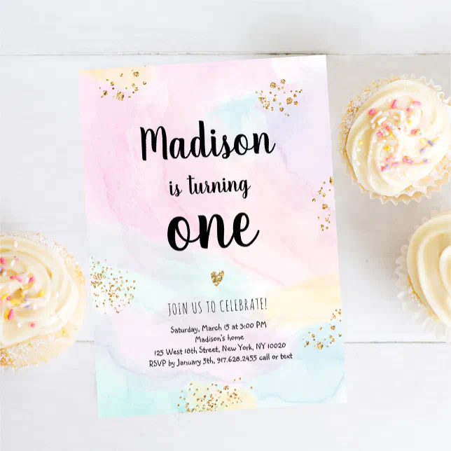 Modern Pastel Rainbow Watercolor Birthday Invitation | Zazzle