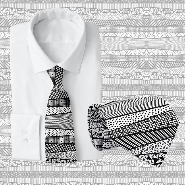 Modern pattern in black and white, chic neck tie | Zazzle