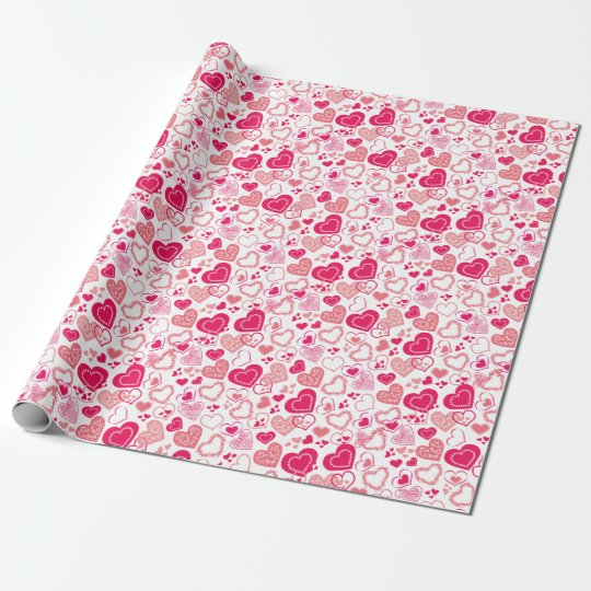 Modern Patterned Love Hearts Valentine's Day Wrapping Paper | Zazzle.com