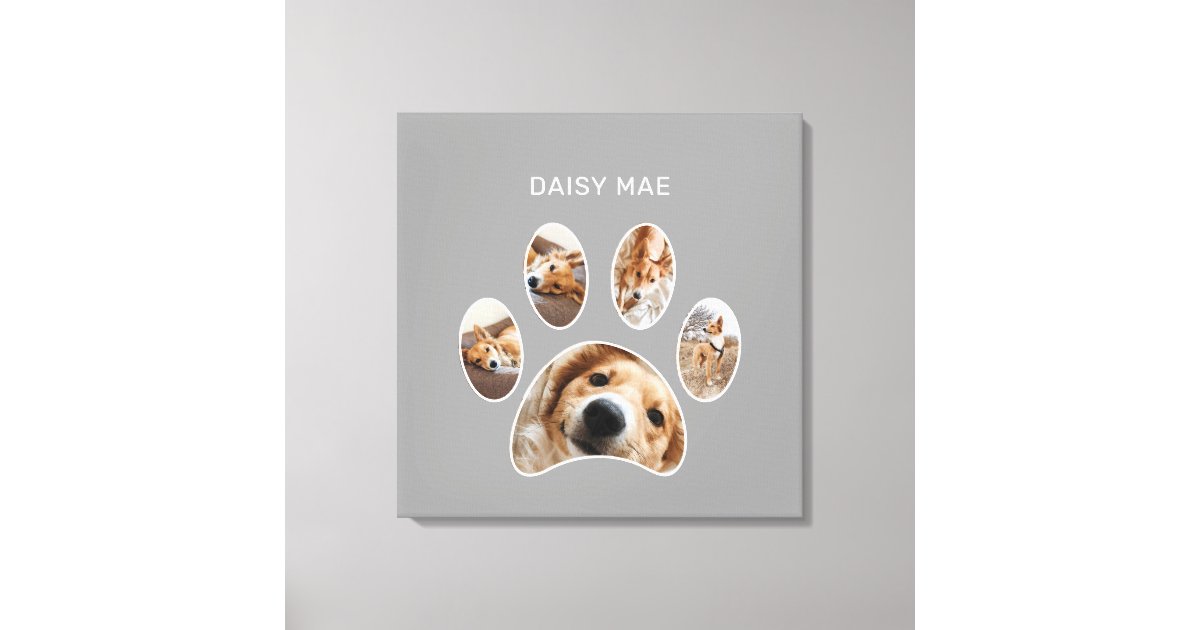 Modern Paw Print Custom Pet Name Photo Collage | Zazzle