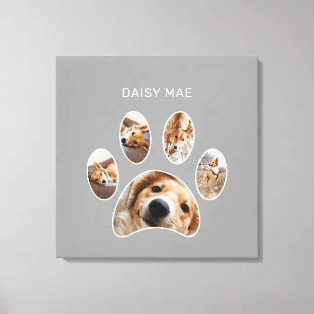 Modern Paw Print Custom Pet Name Photo Collage | Zazzle