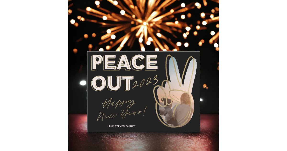 Modern peace out 2023 Happy New Year photo gold Holiday Card | Zazzle