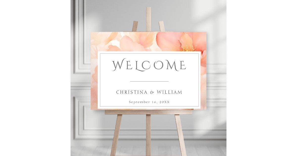 Modern Peach Flower Wedding Welcome Sign | Zazzle