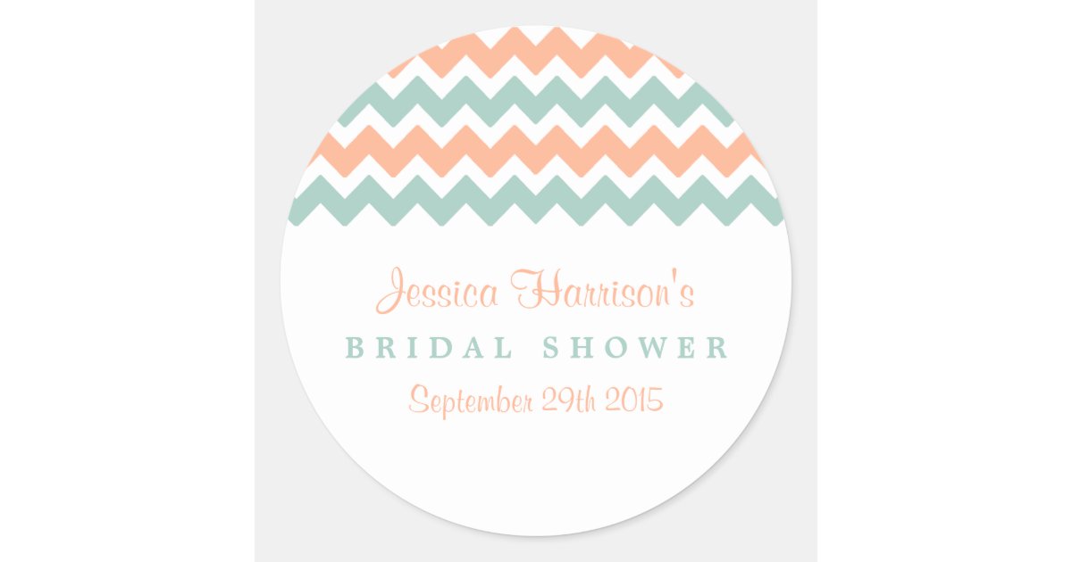 Modern Peach & Mint Chevron Bridal Shower Stickers | Zazzle