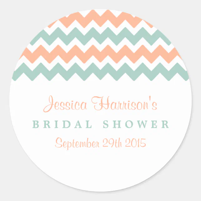 Modern Peach & Mint Chevron Bridal Shower Stickers | Zazzle