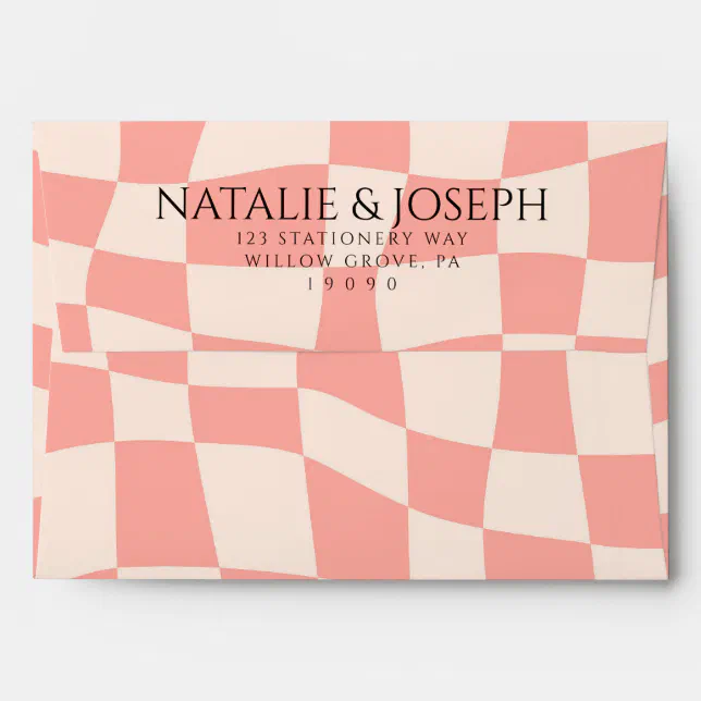 Modern Peach Pink Retro Groovy 70s Unique Wedding Envelope | Zazzle