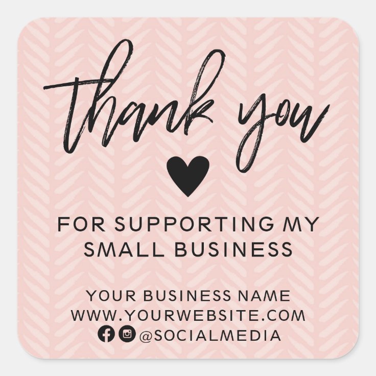 Modern Peach Pink Thank You Square Sticker | Zazzle