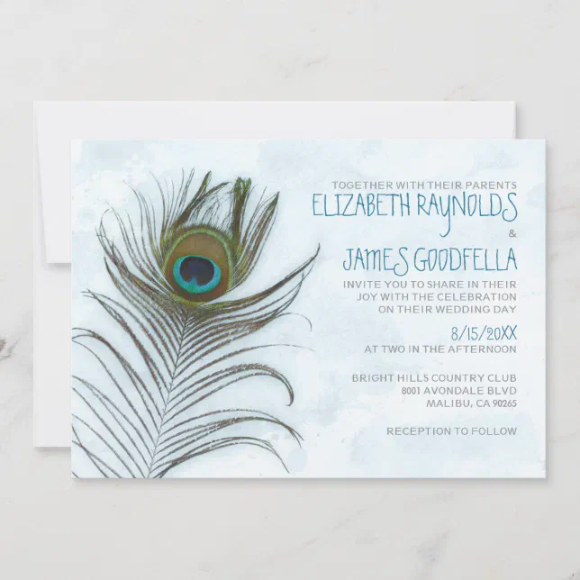 Modern Peacock Feather Wedding Invitations | Zazzle