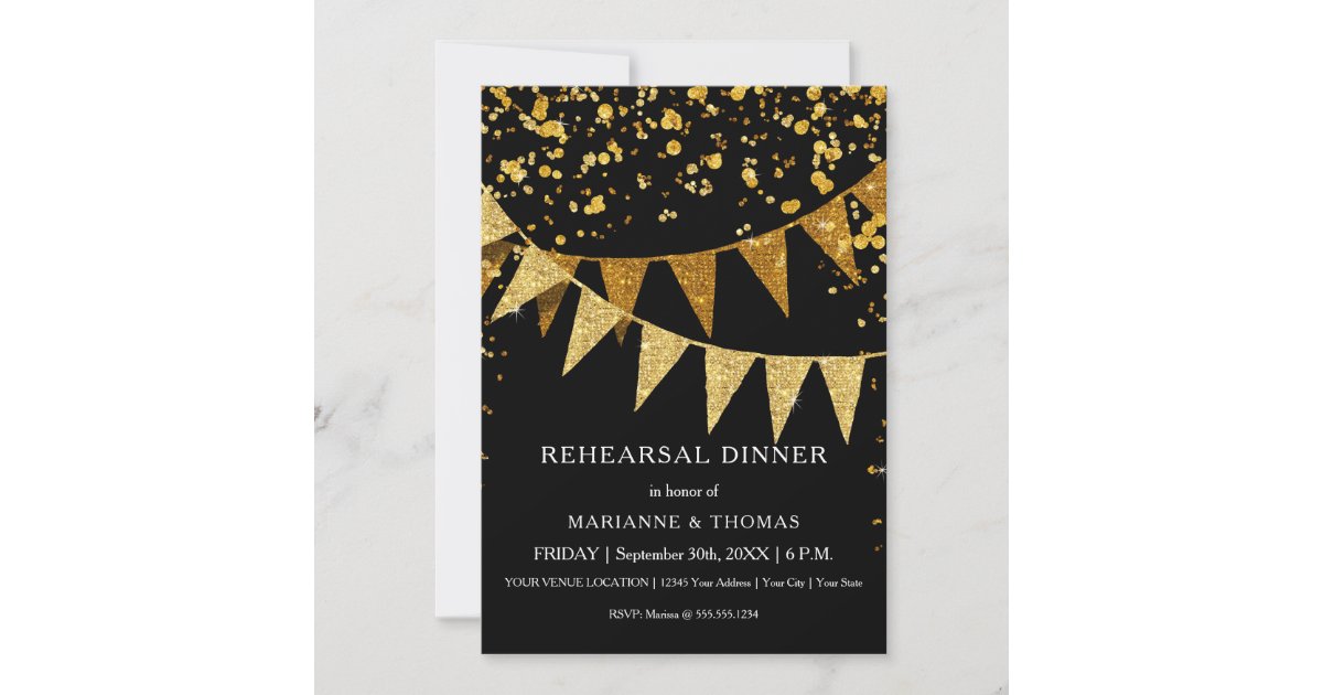 Modern Pennant Banner w Glitter Falling Confetti Invitation | Zazzle